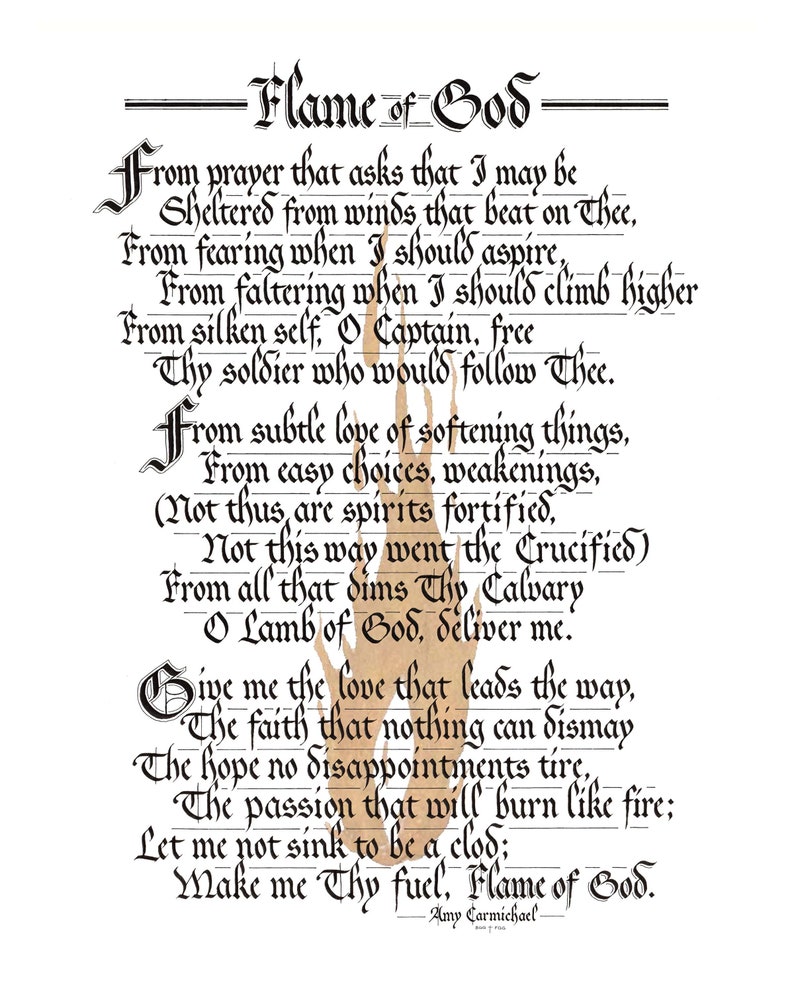 Digital - Flame of God - Hand Lettering - Calligraphy Print - Scripture ...