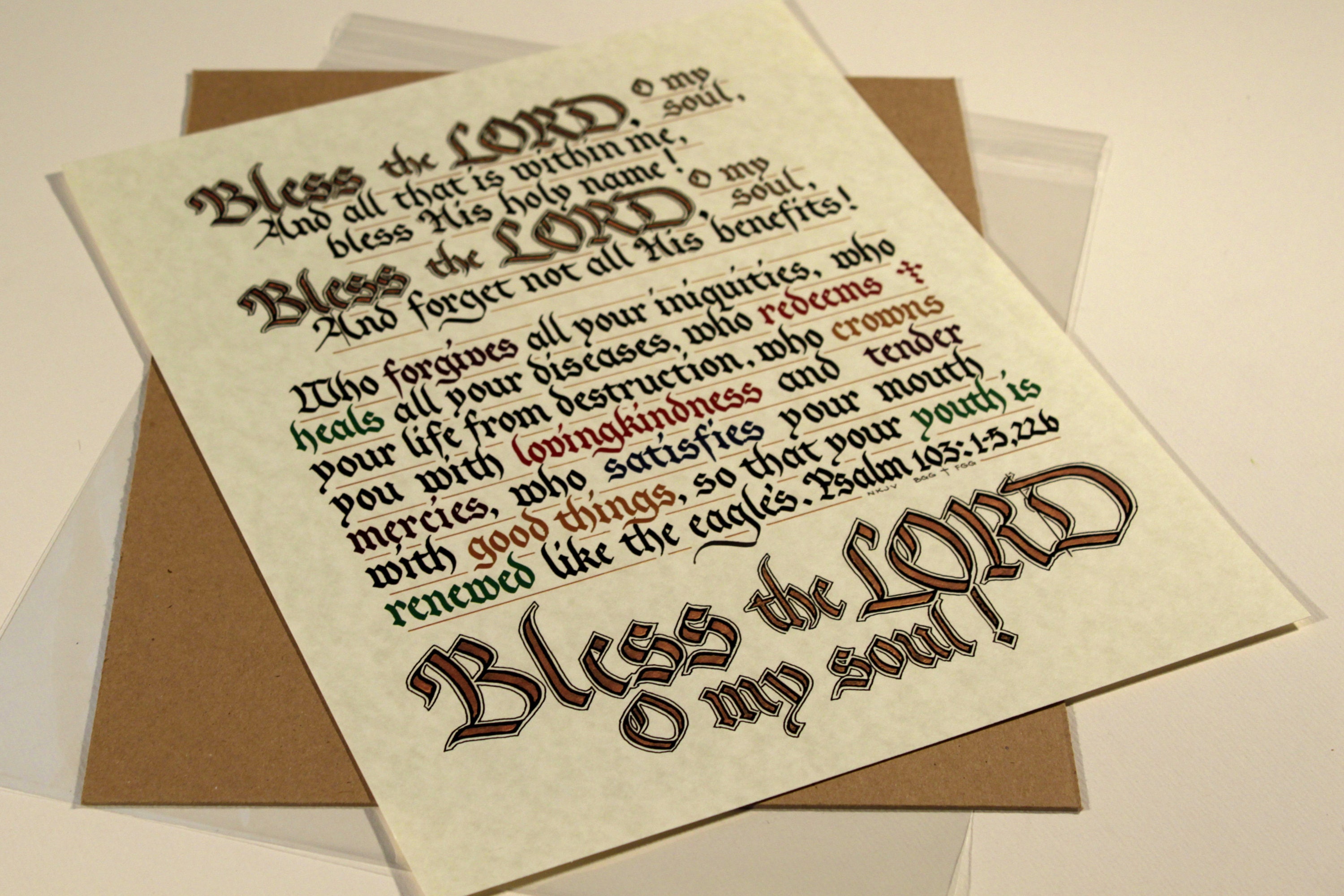 Print - Psalm 103:1-5, 22 - - Hand Lettered Calligraphy Print ...