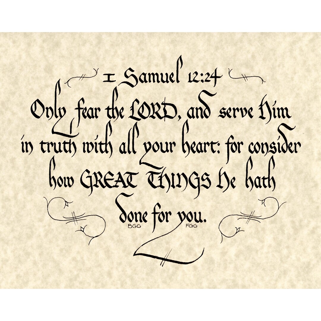 Impresión I Samuel 12:24 Letras a mano Impresión de caligrafía Arte de ...