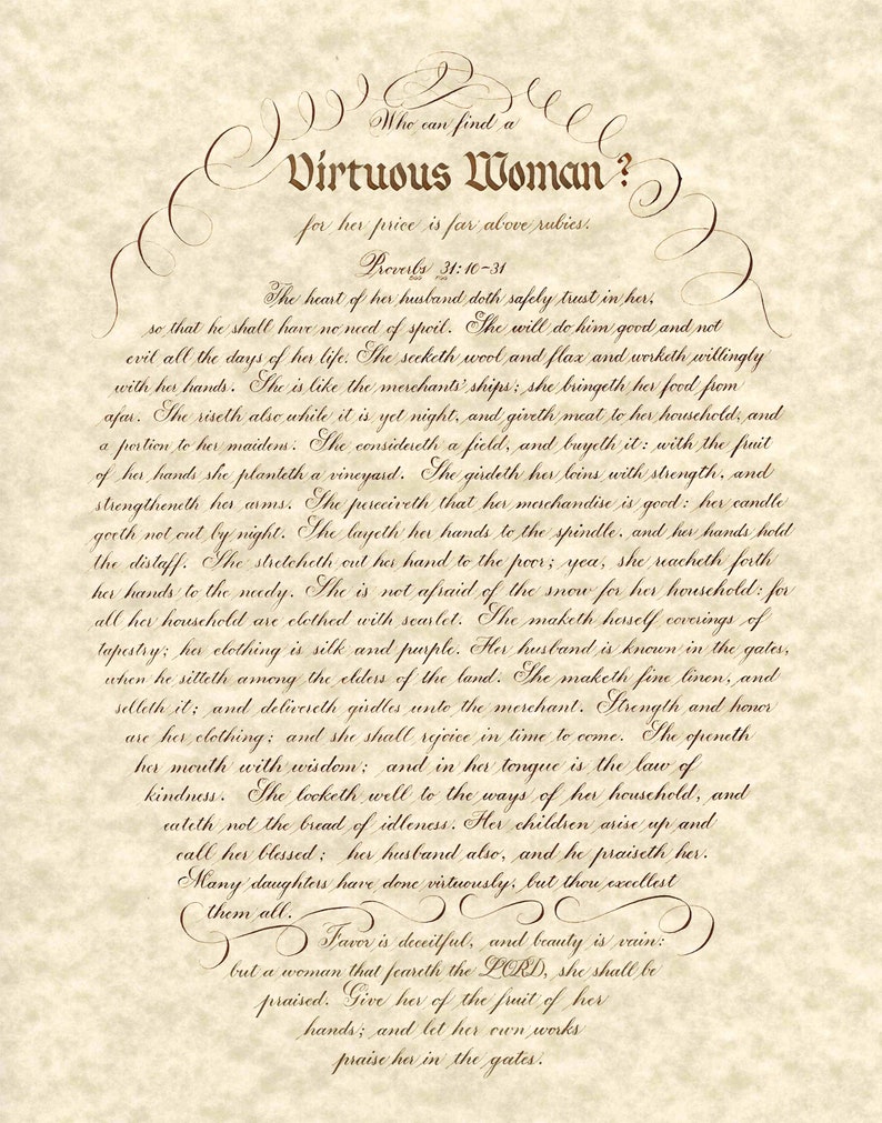 Print - Proverbs 31 - Virtuous Woman - Hand Lettered Calligraphy Print ...