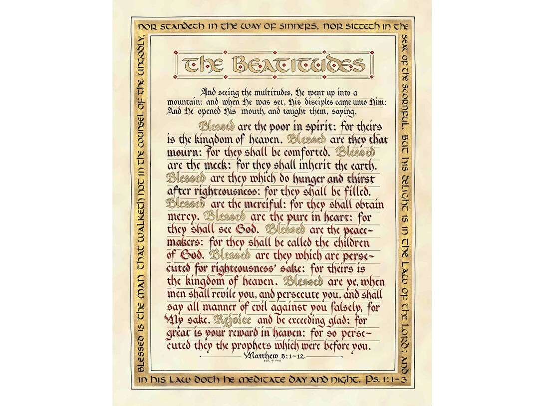Print - Matthew 5:1-12 - the Beatitudes - Hand Lettered Calligraphy ...