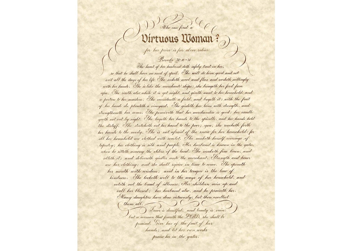 Digital Proverbs 31 Virtuous Woman Hand Lettered Print Scripture Wall ...