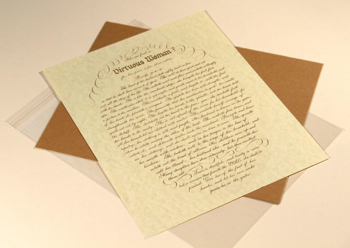 Print - Proverbs 31 - Virtuous Woman - Hand Lettered Calligraphy Print ...