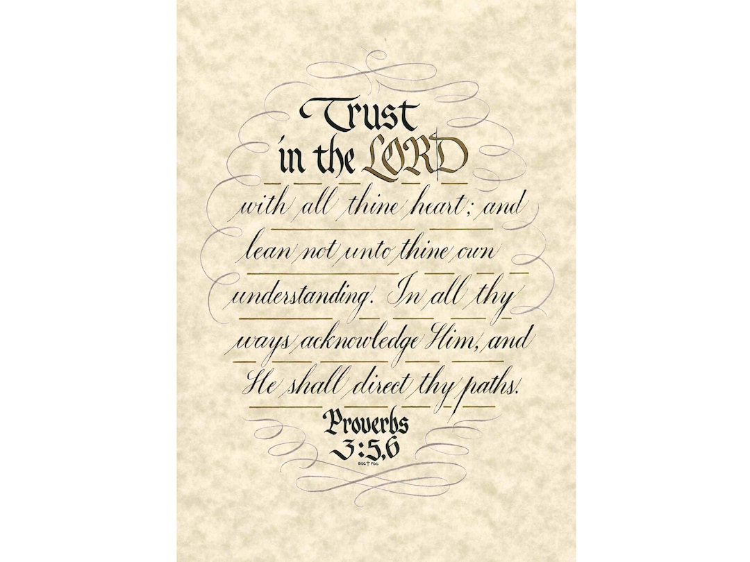 Print - Proverbs 3:5-6 - Hand Lettered Calligraphy Print - Beautiful ...
