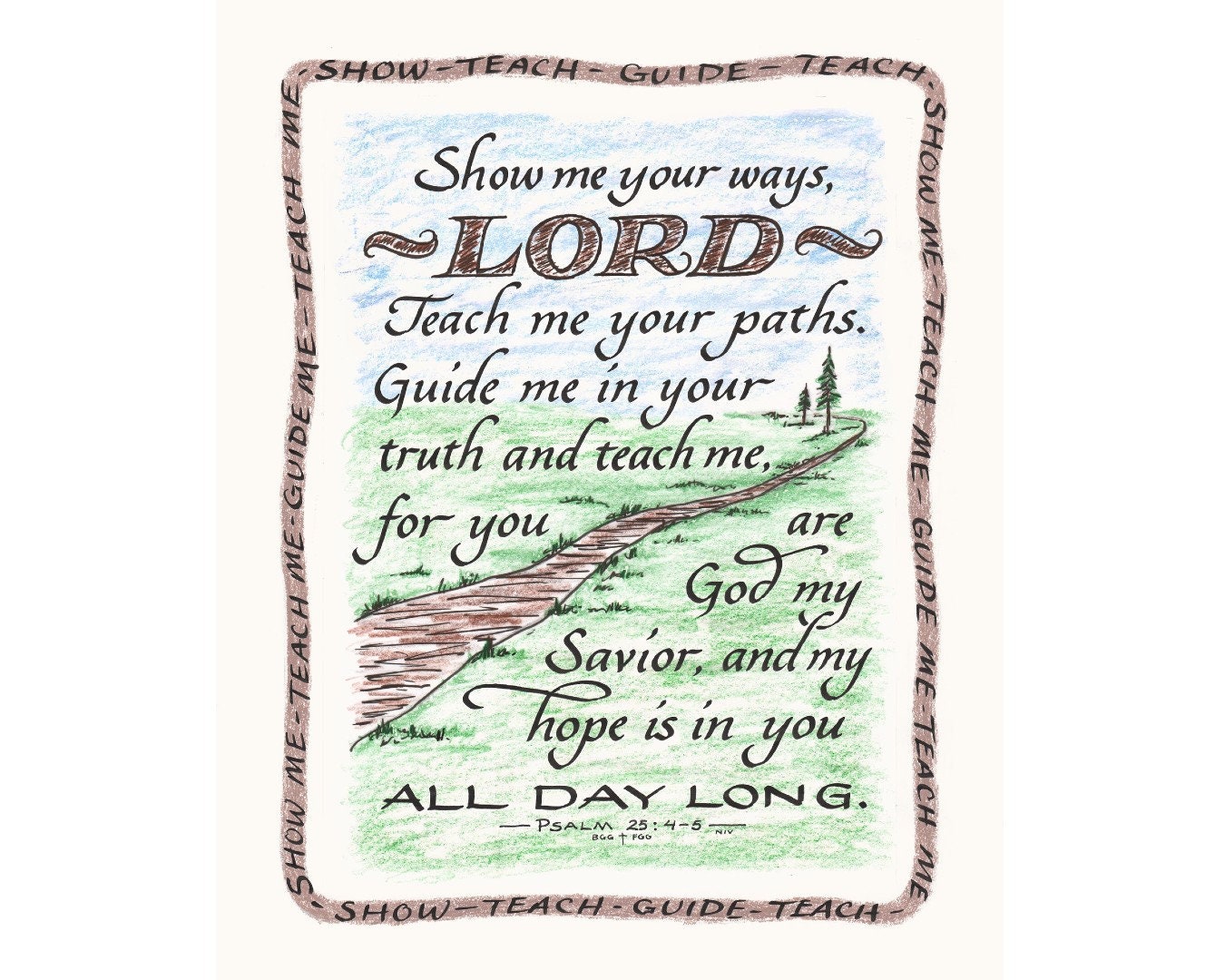 Print - Psalm 25:4-5 - Hand Lettering - Calligraphy Print - Scripture ...
