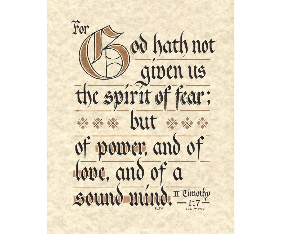 Digital - II Timothy 1:7 - Hand Lettering - Calligraphy Print ...