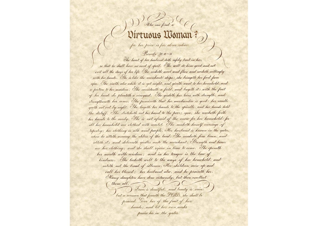 Print - Proverbs 31 - Virtuous Woman - Hand Lettered Calligraphy Print ...