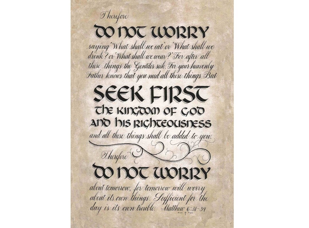 Digital - Matthew 6:31-34 - Hand Lettered Calligraphy Print - Beautiful ...