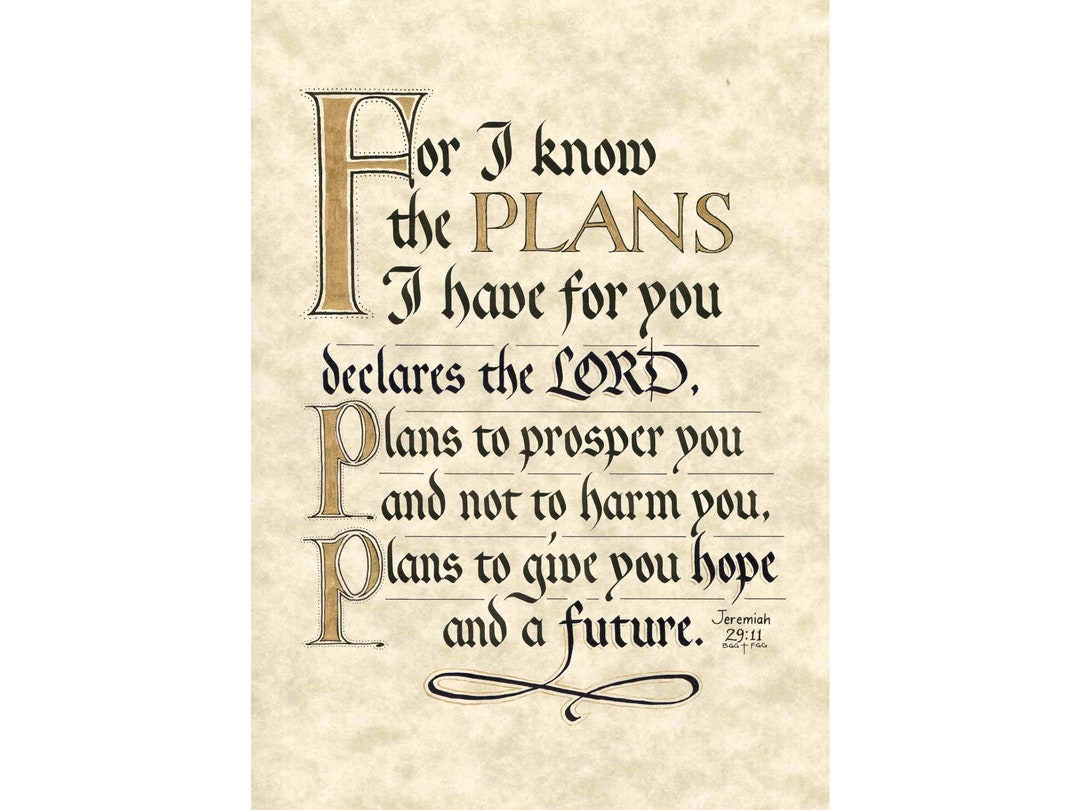 Print - Jeremiah 29:11 - NIV - Hand Lettered Calligraphy Print - Wall ...