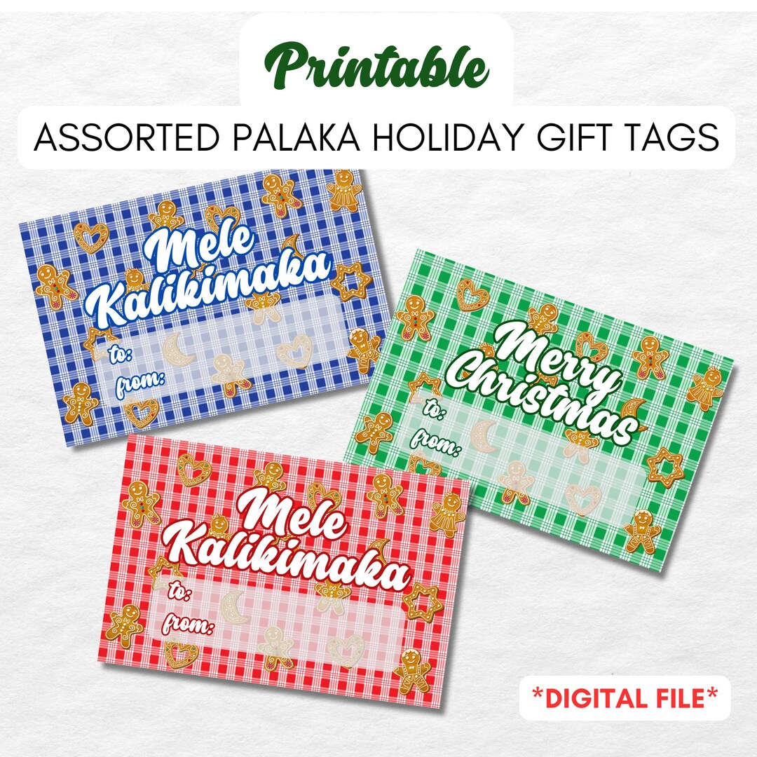 PRINTABLE Christmas Gift Tags, Palaka Gift Tags, Hawaii Christmas Gift ...