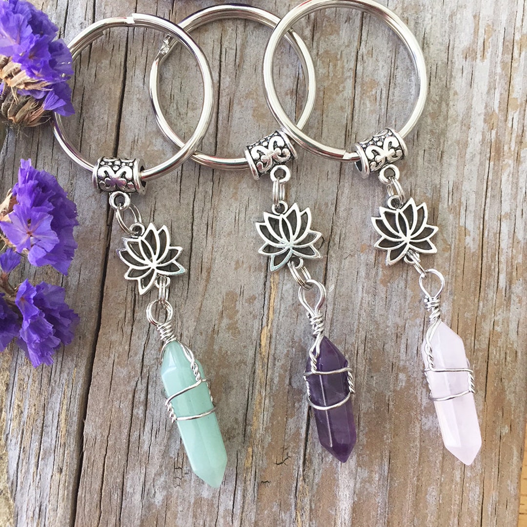 Crystal Key Chain/ Lotus Charm Keychain/ Lotus Flower Crystal Keyring ...