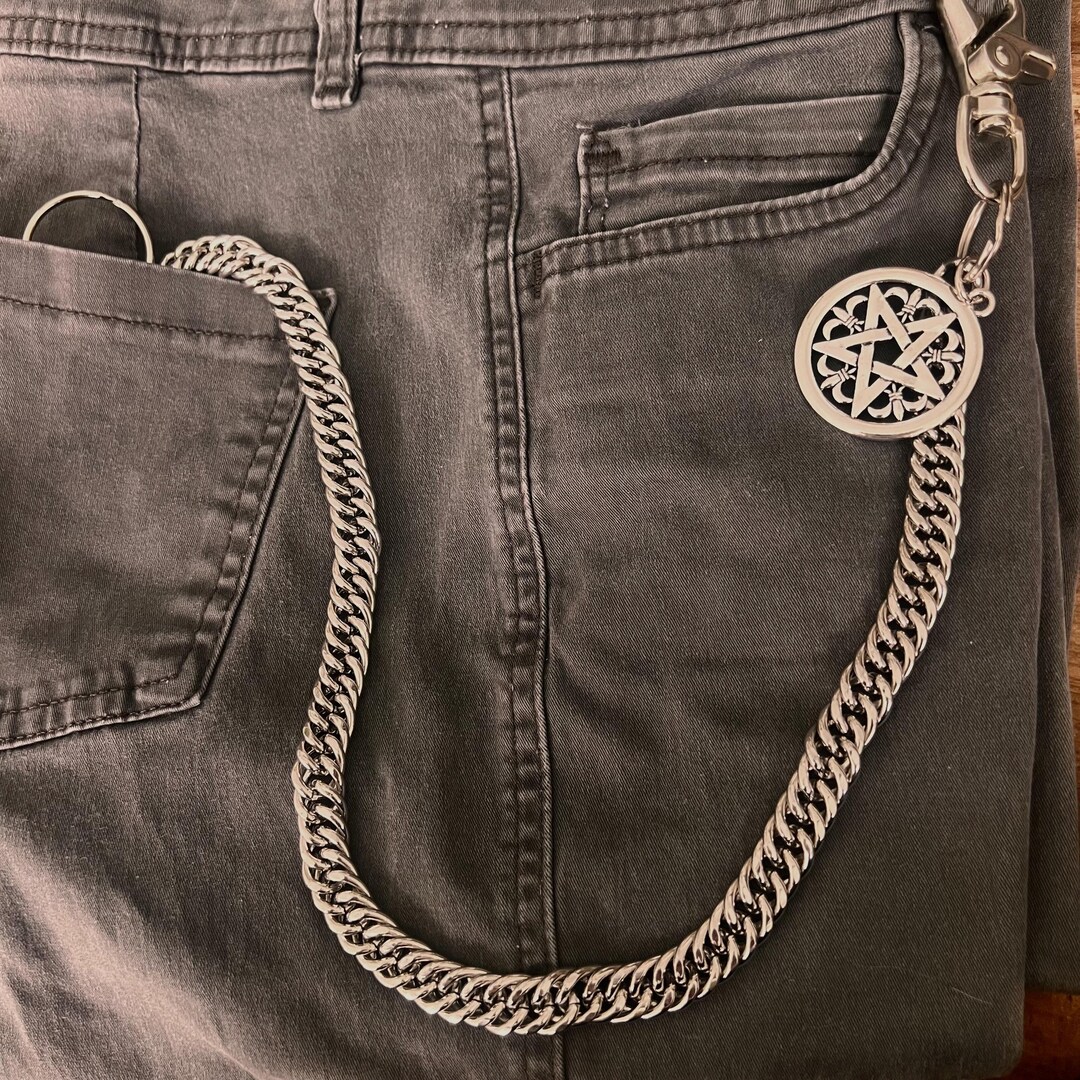 Steel Wallet Chain, Double Link Gothic Key Chain, Pentagram Heavy ...