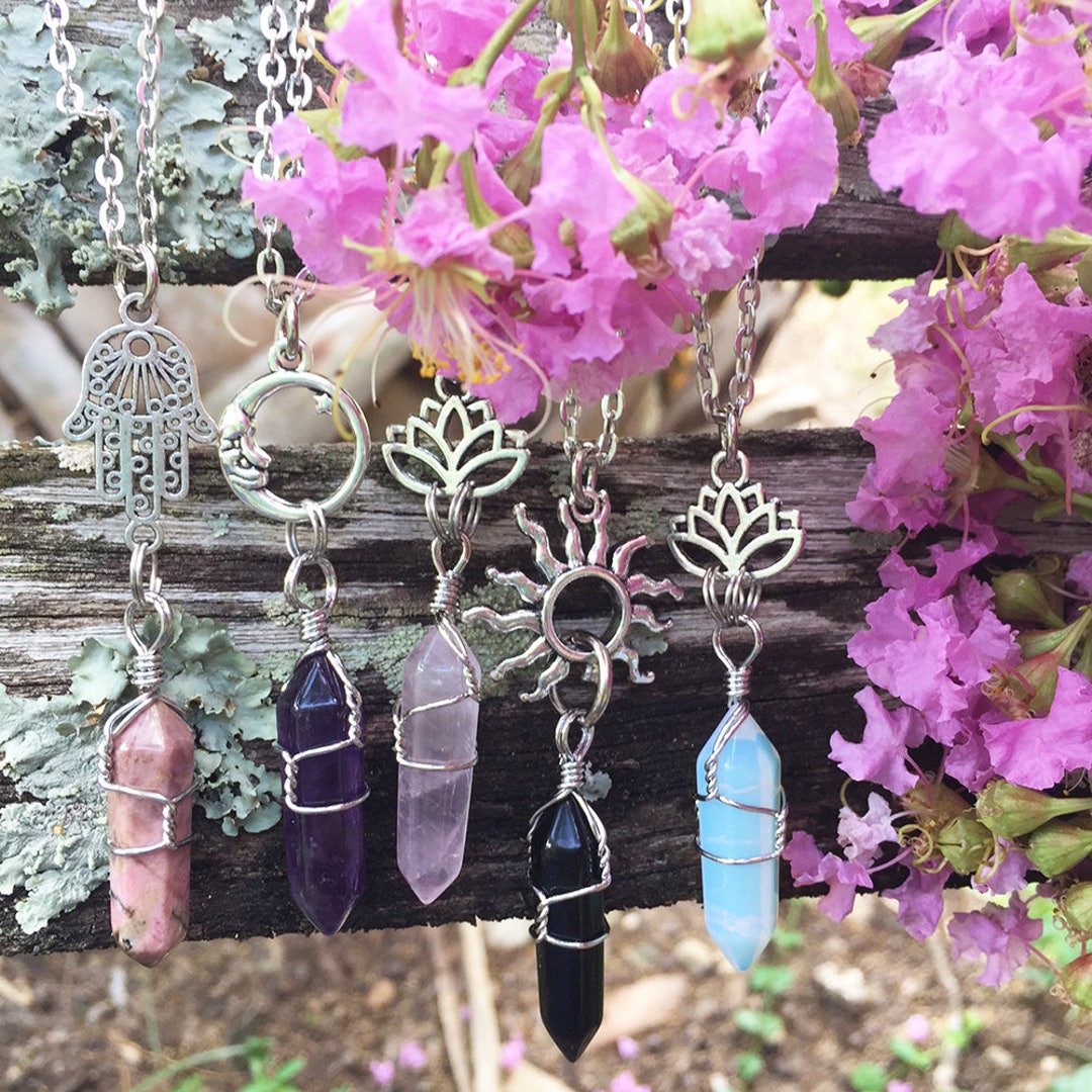Crystal Necklace/ Crystal Charm Necklace/ Wire Wrapped Crystal With ...