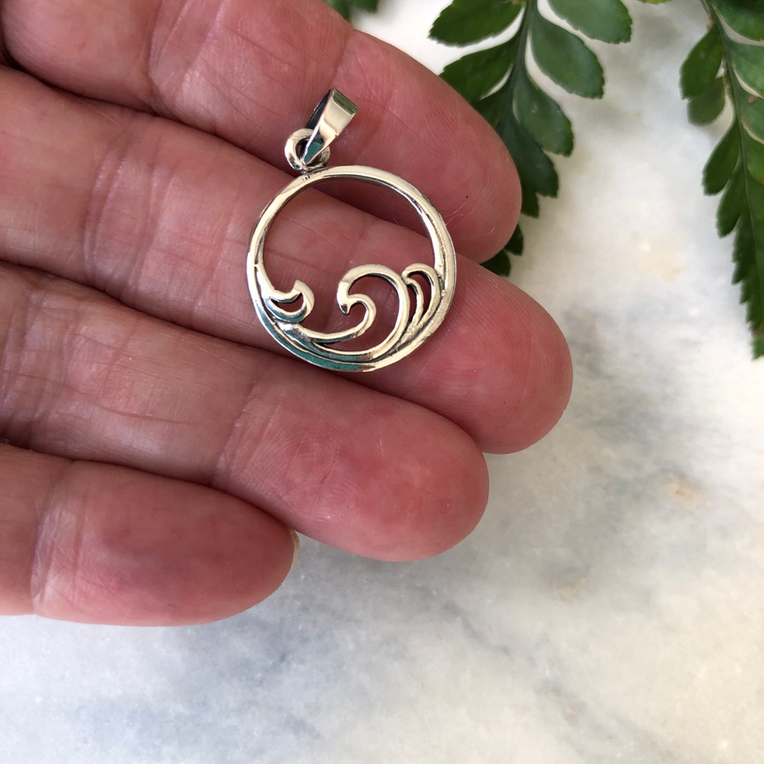Handcrafted 925 Sterling Silver Wave Pendant, Silver Water Charm ...