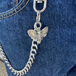 Moth Key Wallet Chain, Steel Heavy Curb Link Key Ring, Skull Moth ...