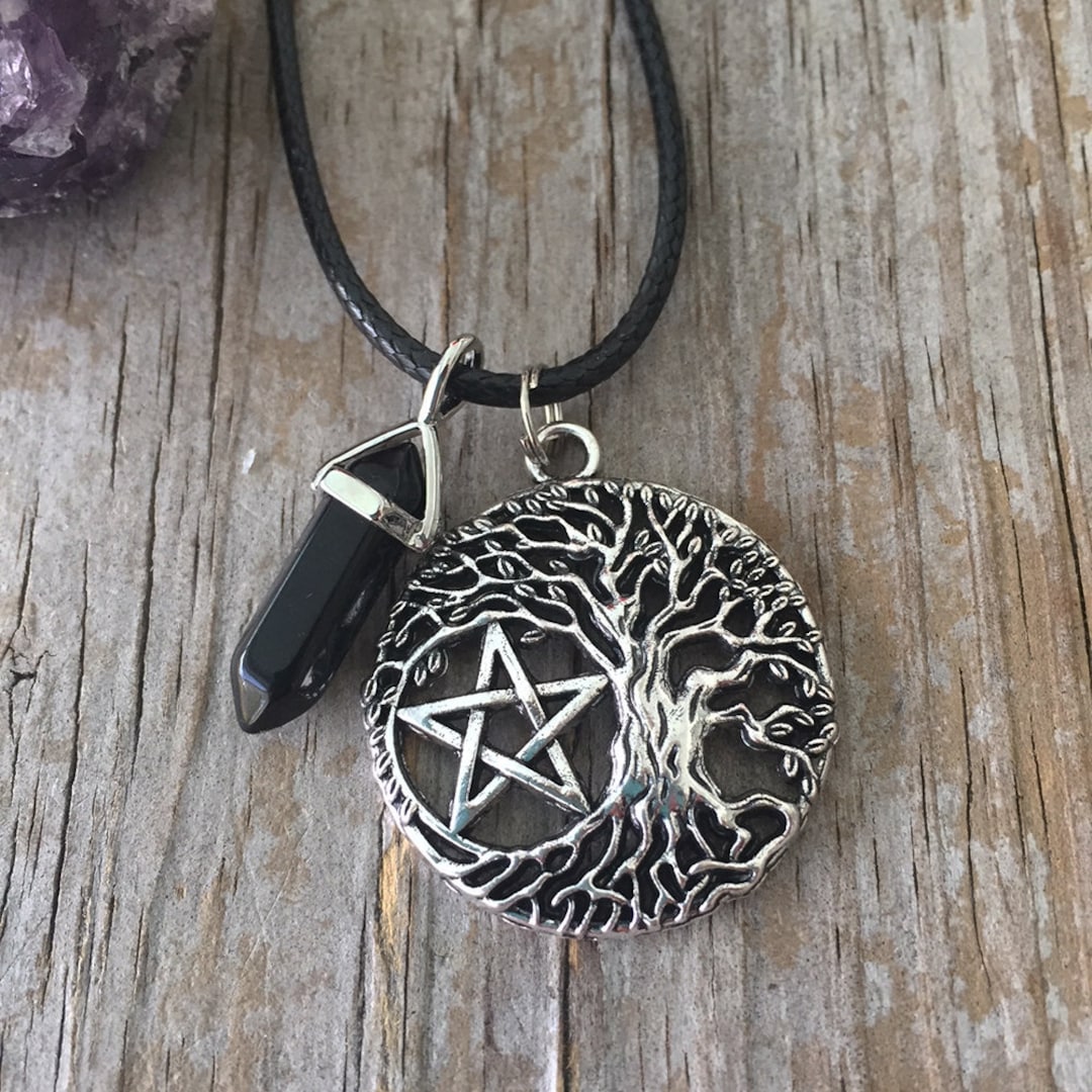 Pentacle Crystal Necklace, Tree Pentacle Necklace, Gemstone Gothic ...