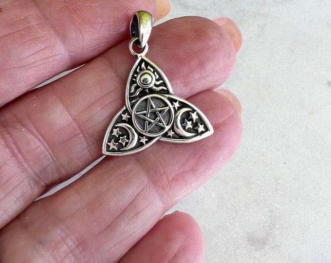 Sterling Silver Triquetra Pentacle Sun and Moon Trinity Knot, 925 ...