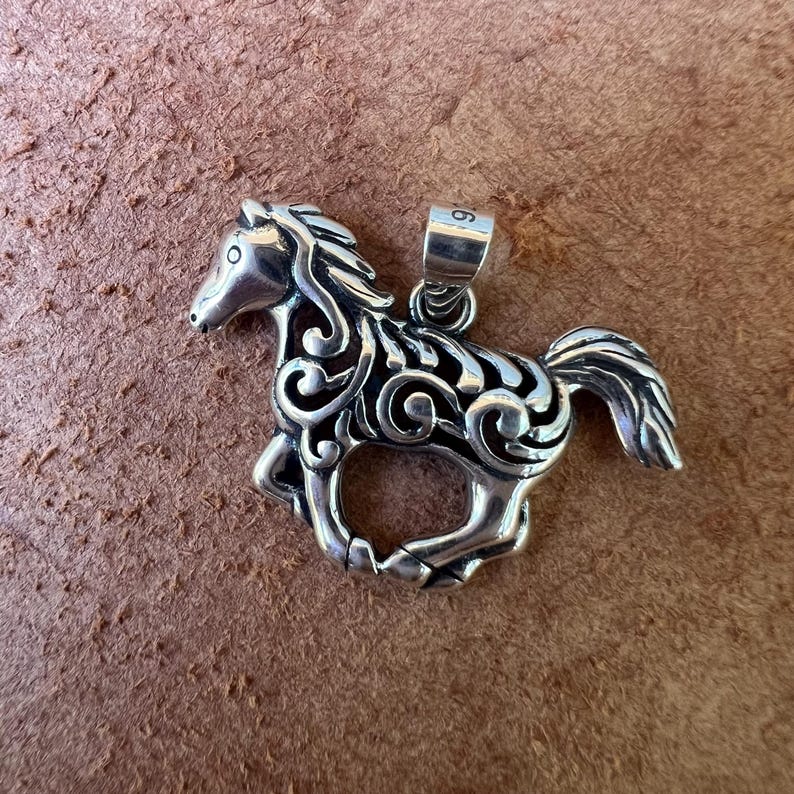 Sterling Silver Horse Necklace Pendant: Celtic Trotting Pony Charm ...