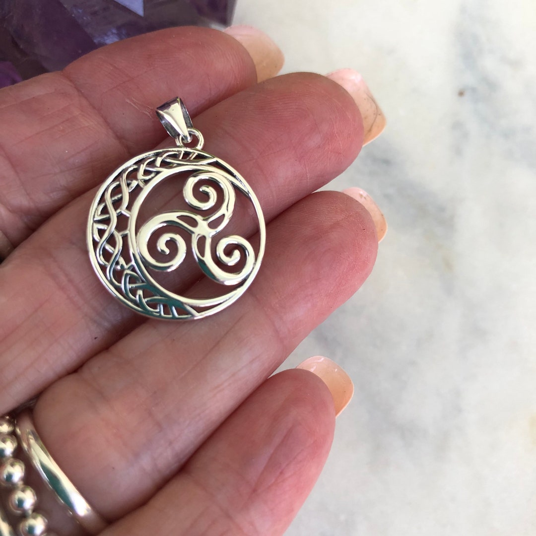 Celtic Moon Pendant, Sterling Triple Spiral, Triskelion Medallion ...