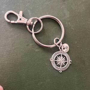 Compass Initial Keychain, Compass Key Ring, Personalize Travel Keychain ...
