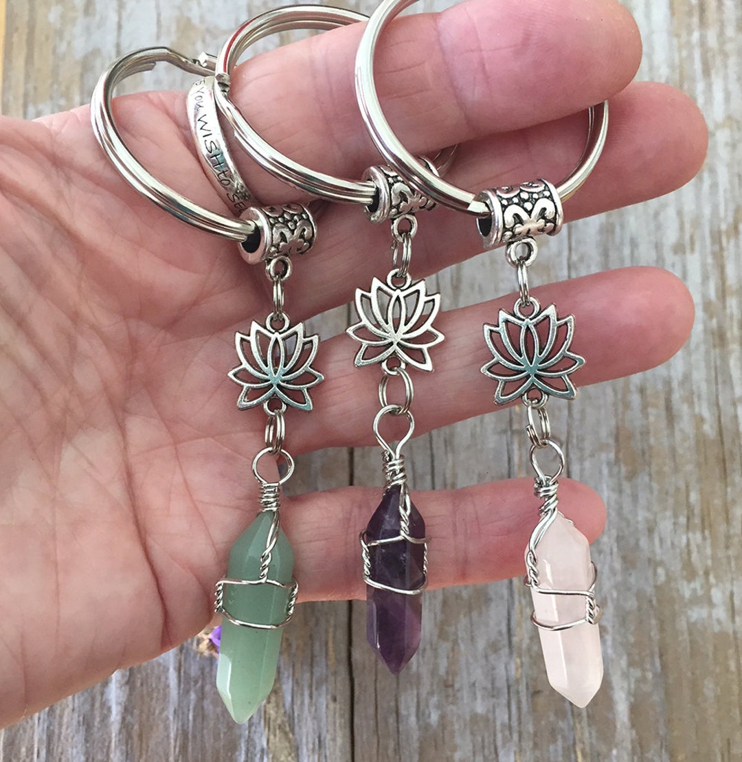 Crystal Key Chain/ Lotus Charm Keychain/ Lotus Flower Crystal Keyring ...