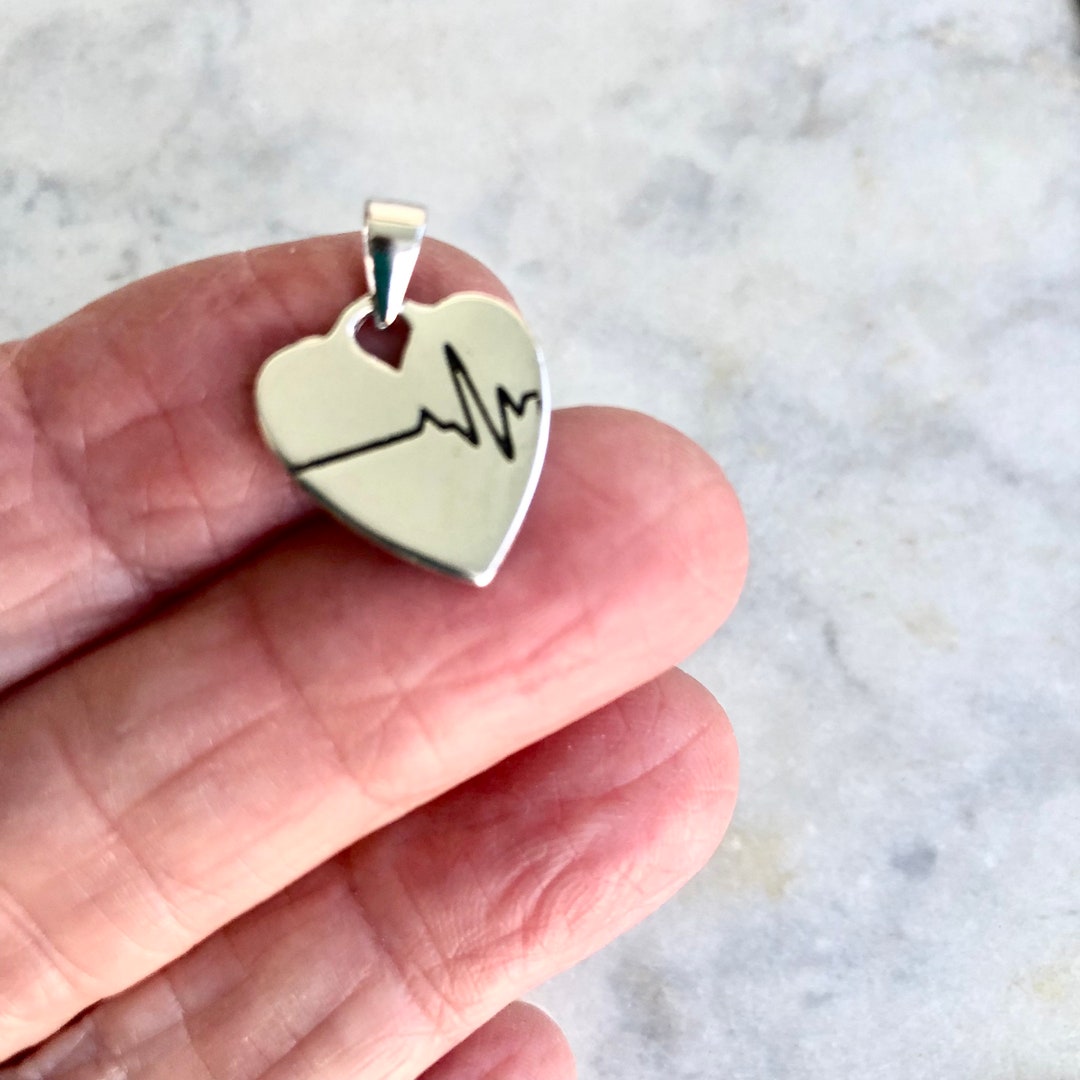 925 Sterling Silver Heartbeat Pendant, Silver Heart, EKG Heart Charm ...