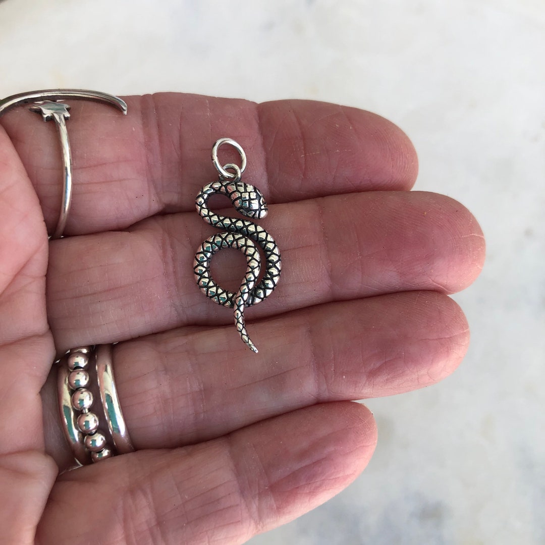 Silver Snake Charm, Sterling Silver Coiled Snake Charm, Snake Necklace ...