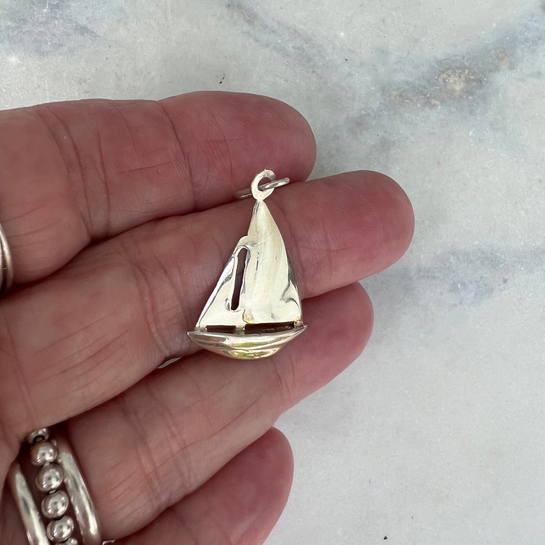 Hand Crafted 925 Sterling Silver Sailboat Charm. Vintage Sterling Boat ...
