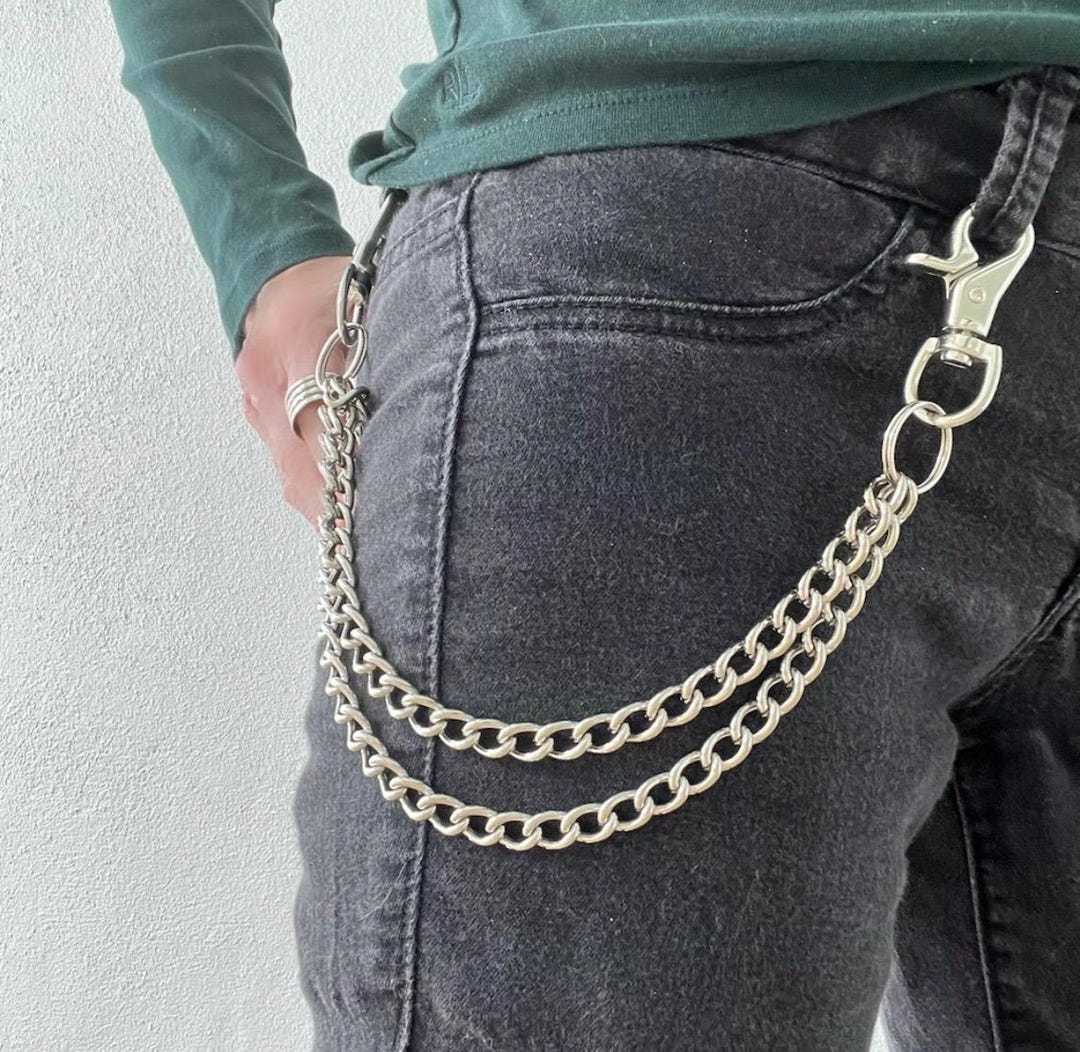 Double Chain Wallet Chain for Pants, Industrial Steel Clasps, Grunge ...