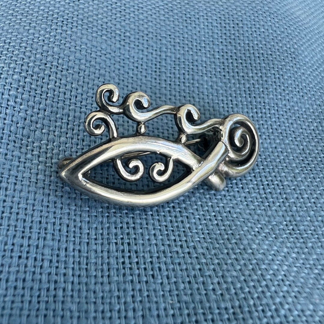 Silver Fish Ichthys Pin, Handcrafted Vintage Fish Brooch, Sterling Fish ...