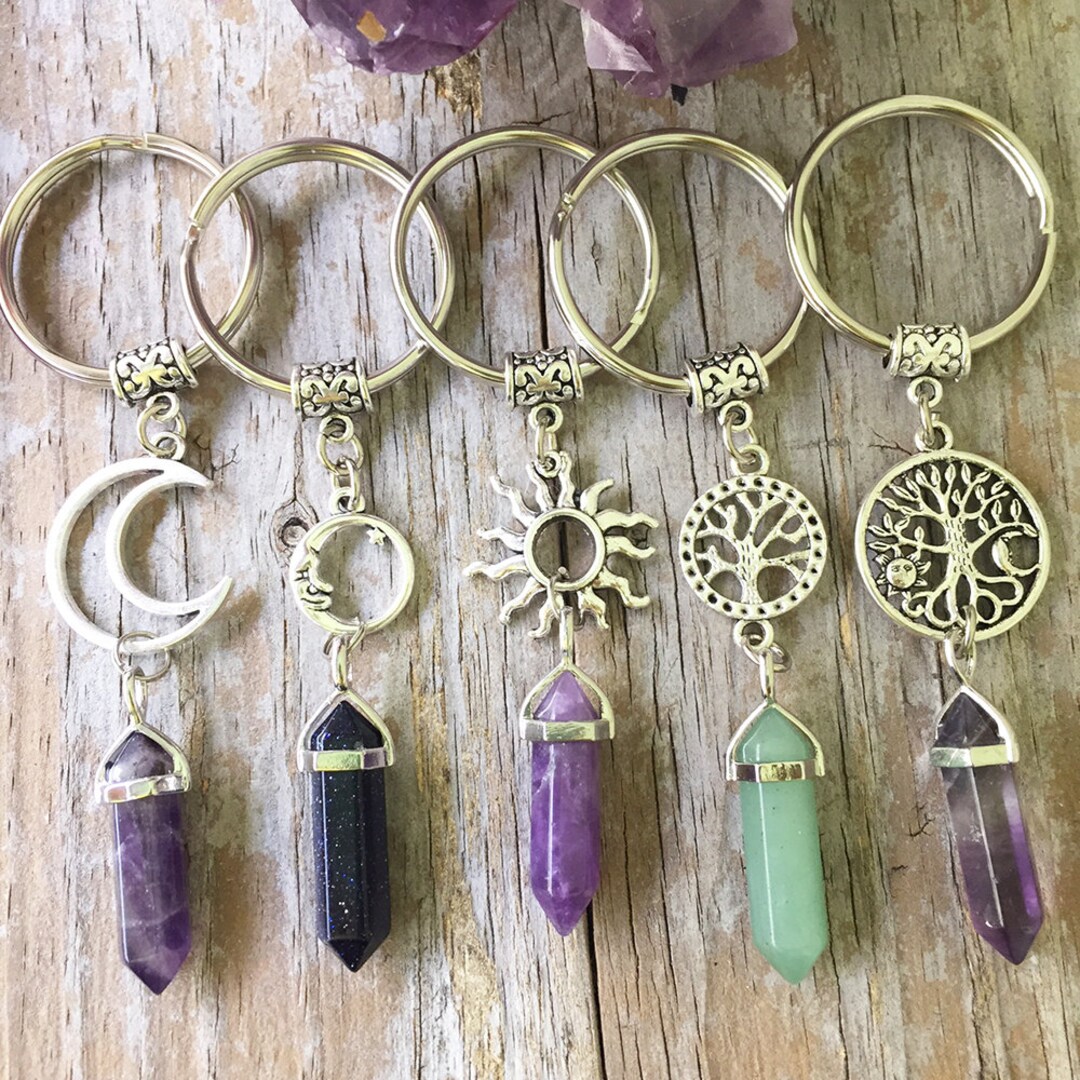 Crystal Celestial Keychain/ Crystal Key Chain Sun Moon Tree/ Crystal ...