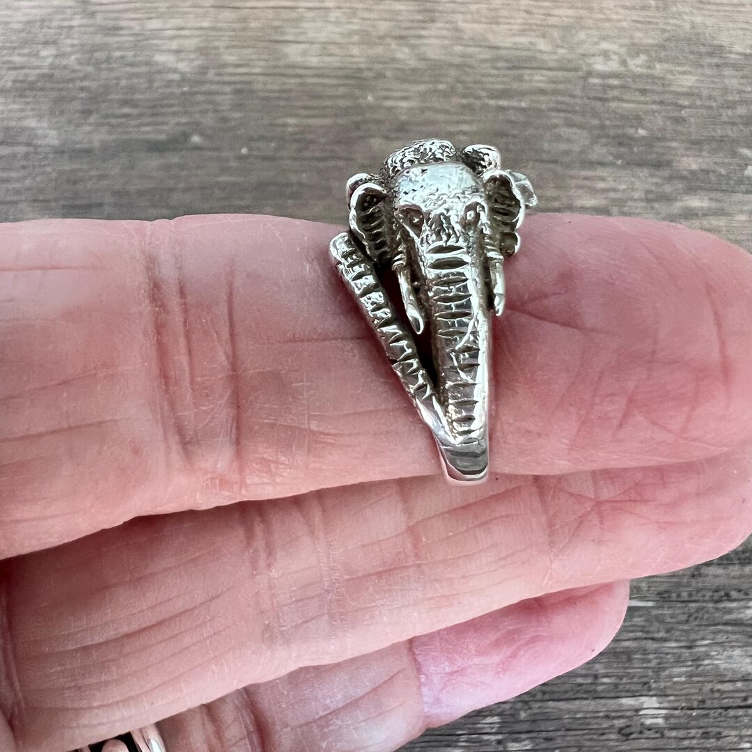Vintage Sterling Silver Elephant Ring, Silver Tusk Elephant Heads ...