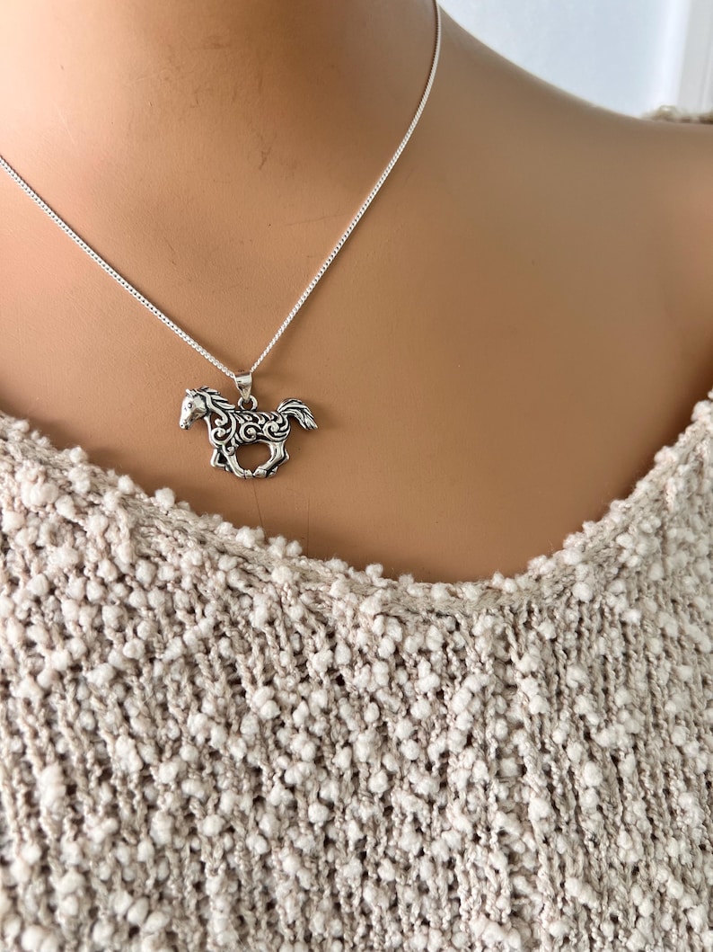 Sterling Silver Horse Necklace Pendant: Celtic Trotting Pony Charm ...
