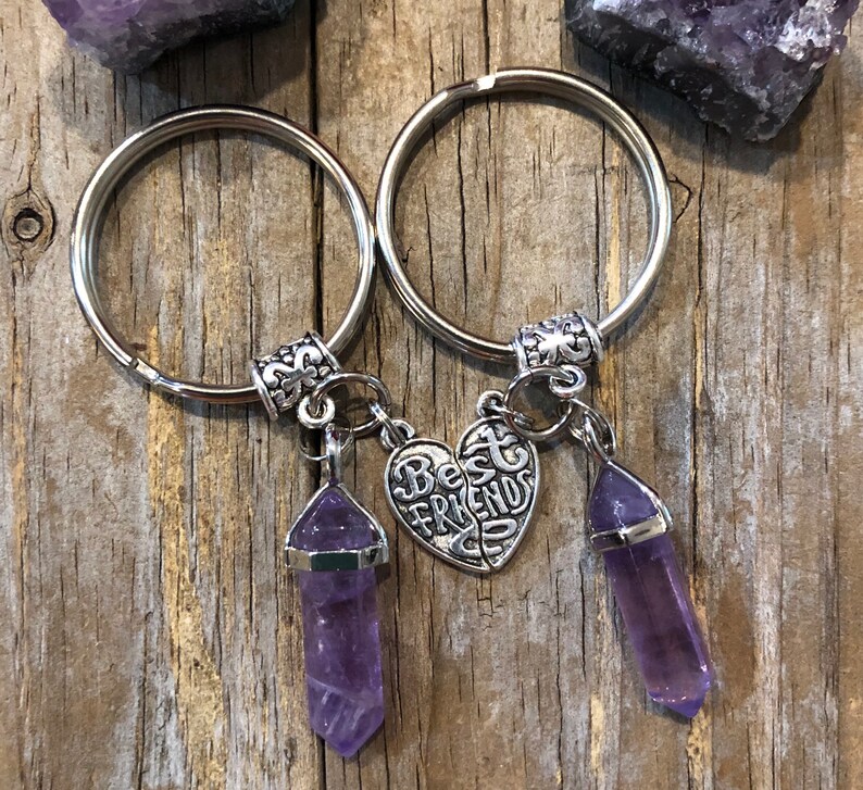 Best Friends Crystal Keychains/ Best Friends Carved Heart With - Etsy