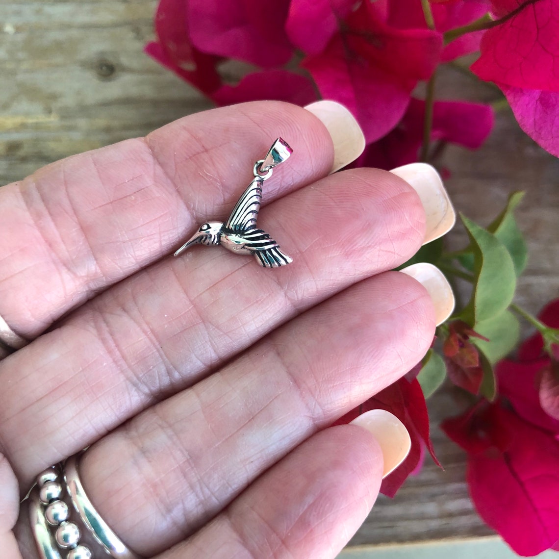 Silver Hummingbird Charm Tiny Sterling Hummingbird Bird - Etsy