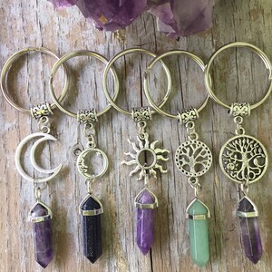 Crystal Celestial Keychain/ Crystal Key Chain Sun Moon Tree/ Crystal ...