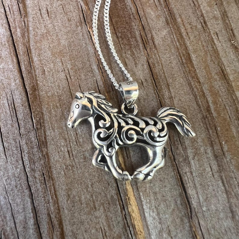 Sterling Silver Horse Necklace Pendant: Celtic Trotting Pony Charm ...