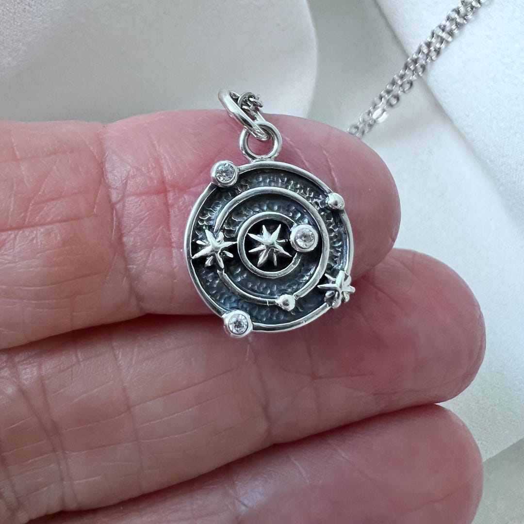 Silver Galaxy Pendant Necklace, Sterling Solar System Charm, Celestial ...