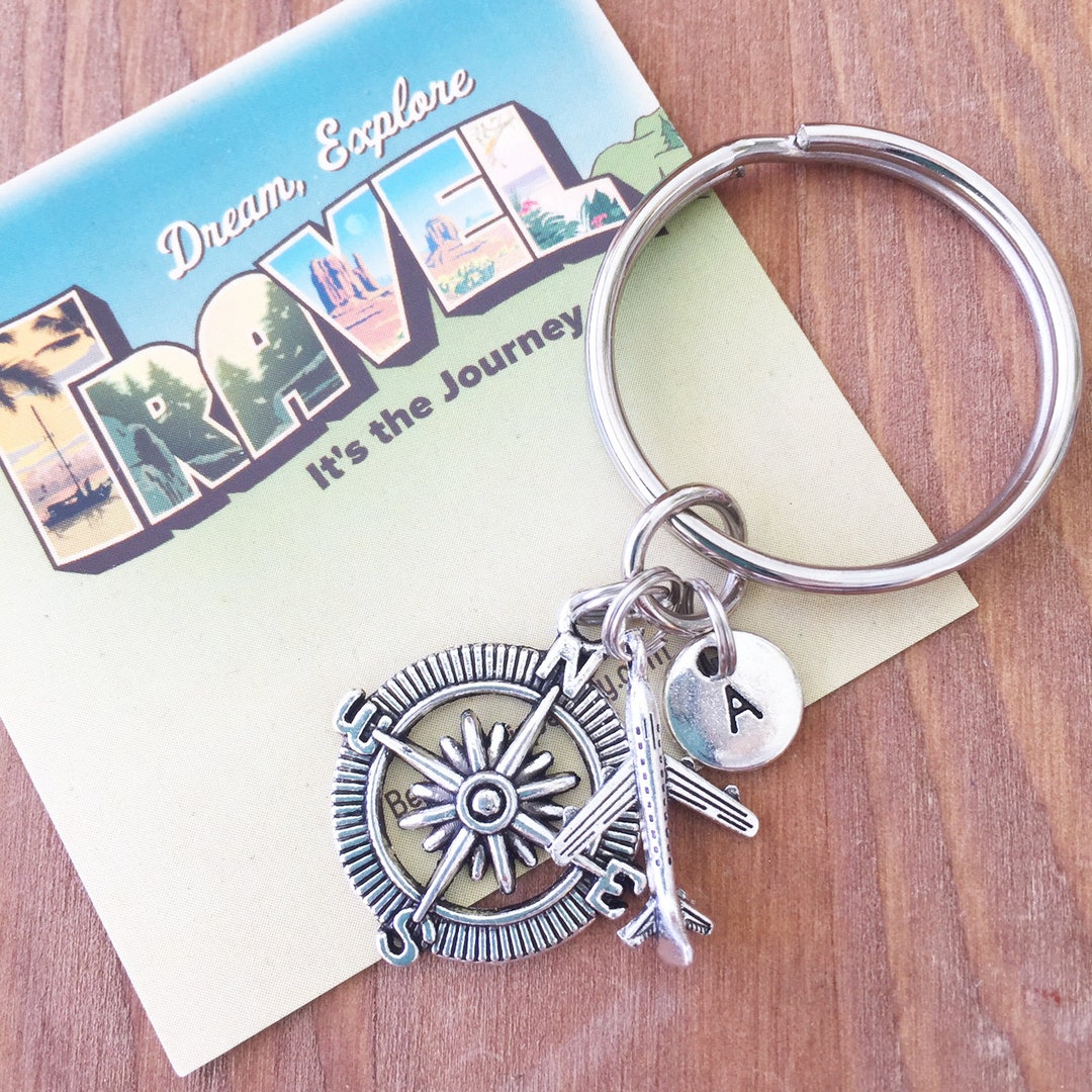 Compass Initial Keychain, Compass W Airplane Key Ring, Compass Plane ...
