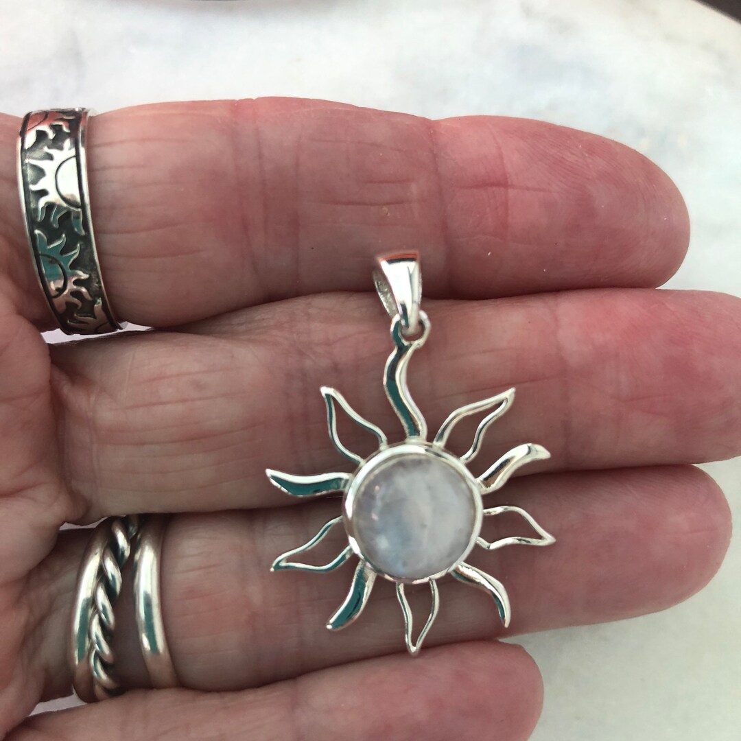 Silver Sun Moonstone Necklace Pendant, Sterling Sun Pendant, Stone Sun ...