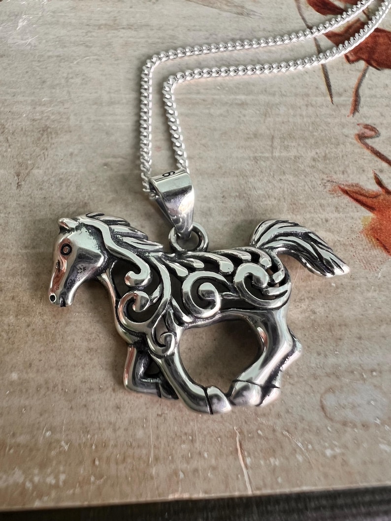 Sterling Silver Horse Necklace Pendant: Celtic Trotting Pony Charm ...