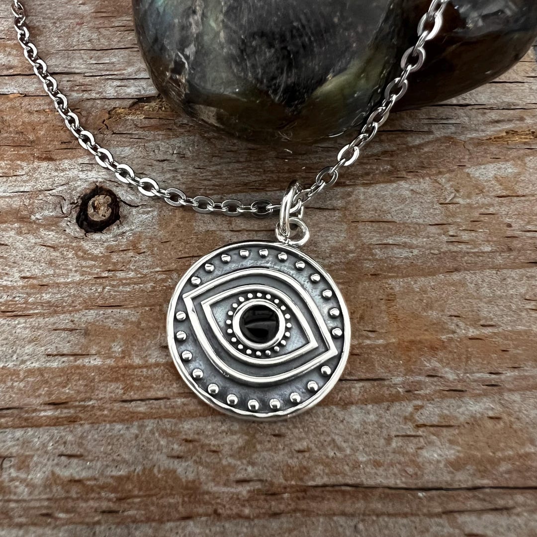 Sterling Silver Evil Eye Necklace Pendant: Good Luck Protection Charm ...
