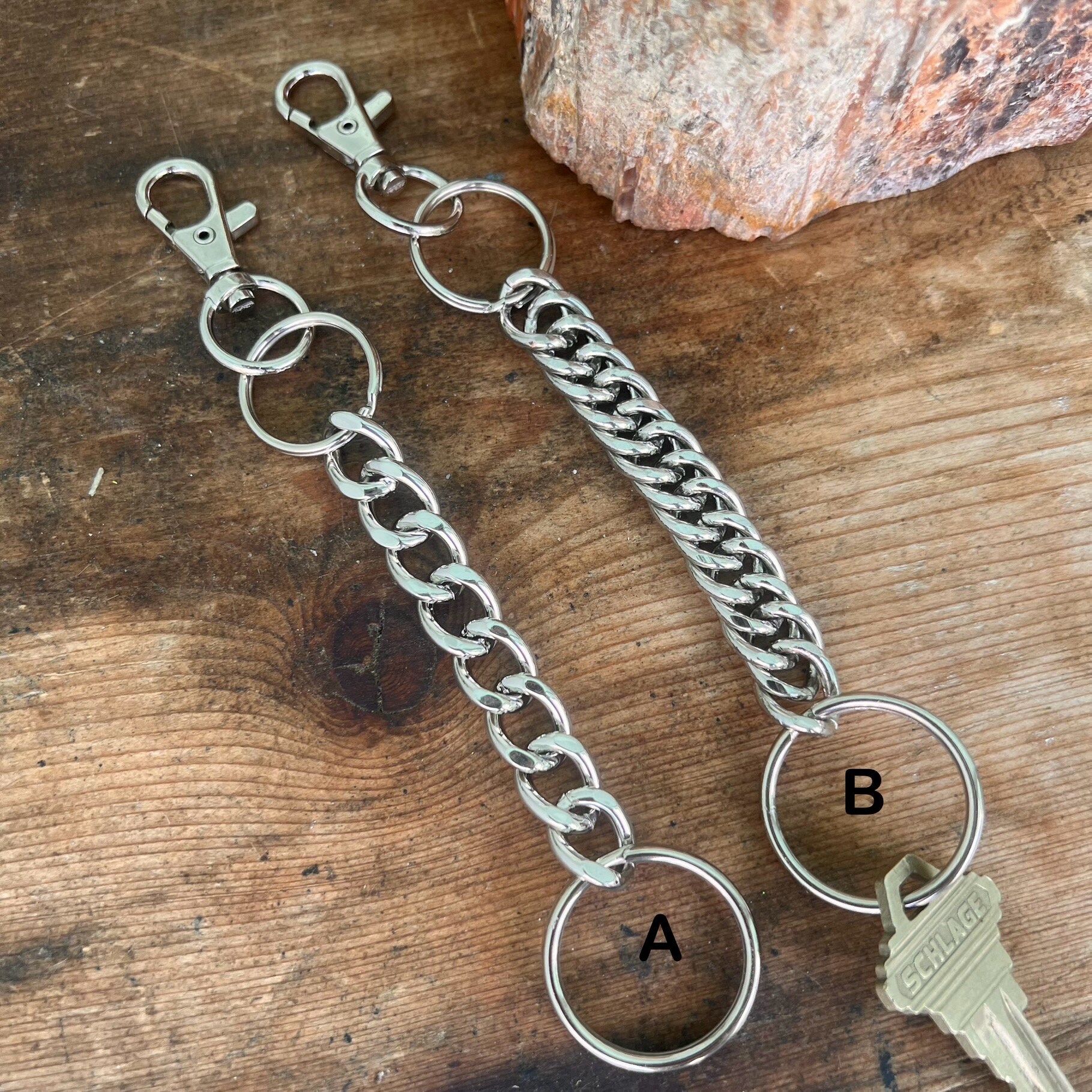 Steel Chain Key Ring With Clasp: Single or Double Link Chain, Wallet ...