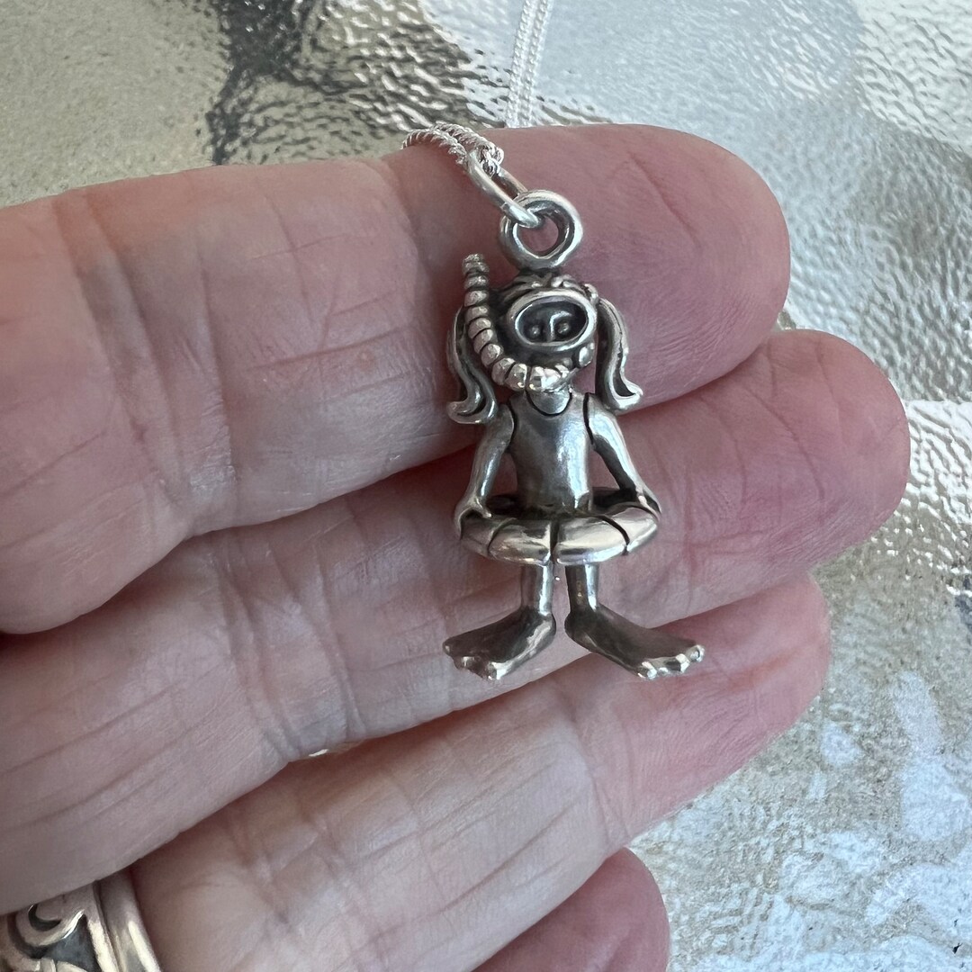 Sterling Silver Scuba Diver Girl Pendant: Vintage Handcrafted Ocean ...
