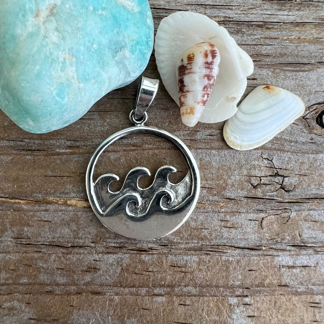 Wave, Ocean Wave Pendant, Sterling Water Charm, Water Element Pendant ...