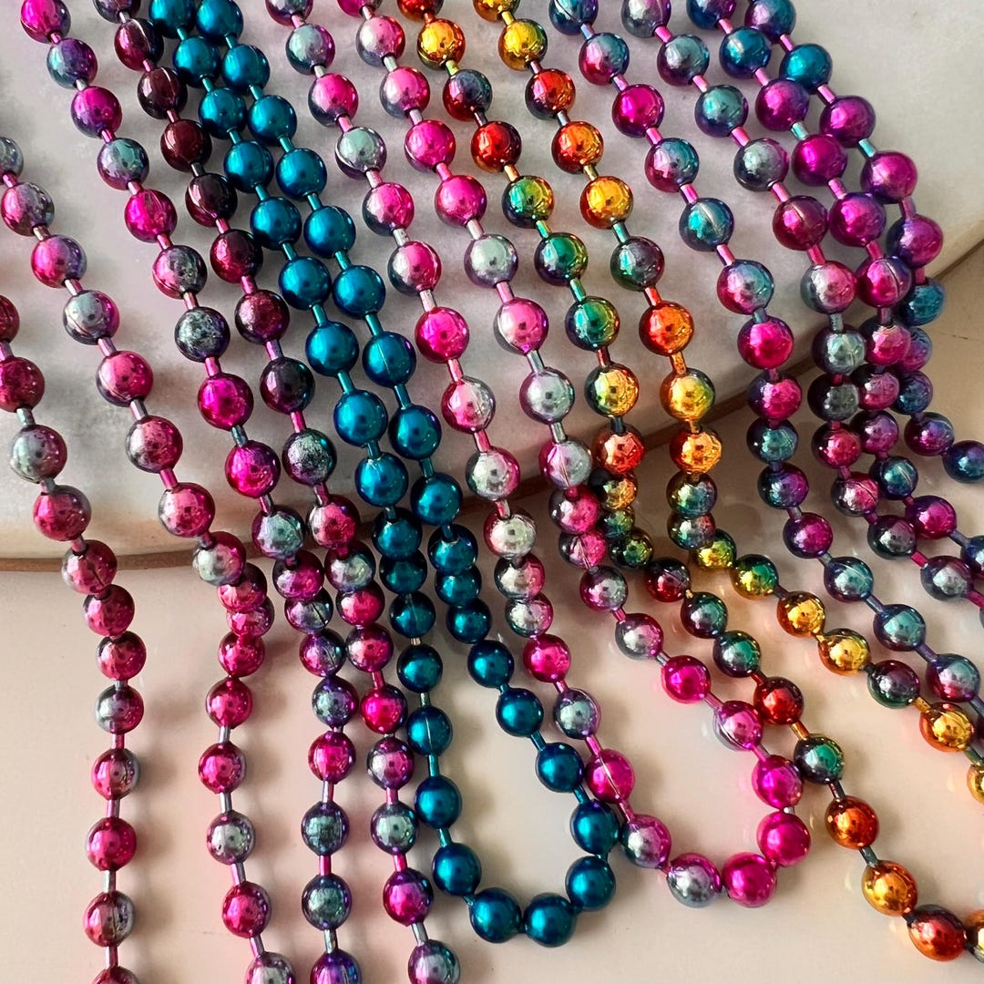 Rainbow Steel Ball Chain: Titanium Coated Necklace, Vintage Colorful ...