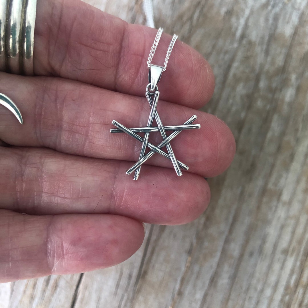 PENTACLE Pendant, Silver Pentacle Necklace, Twig Pentacle, Sterling ...