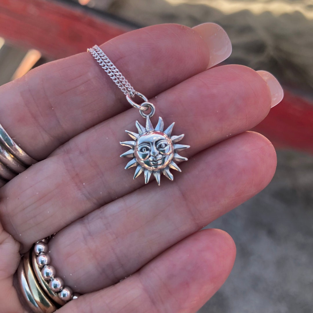 Sterling Silver Sun Face Charm, Smiling Sun Pendant, Happy Sun, Summer ...