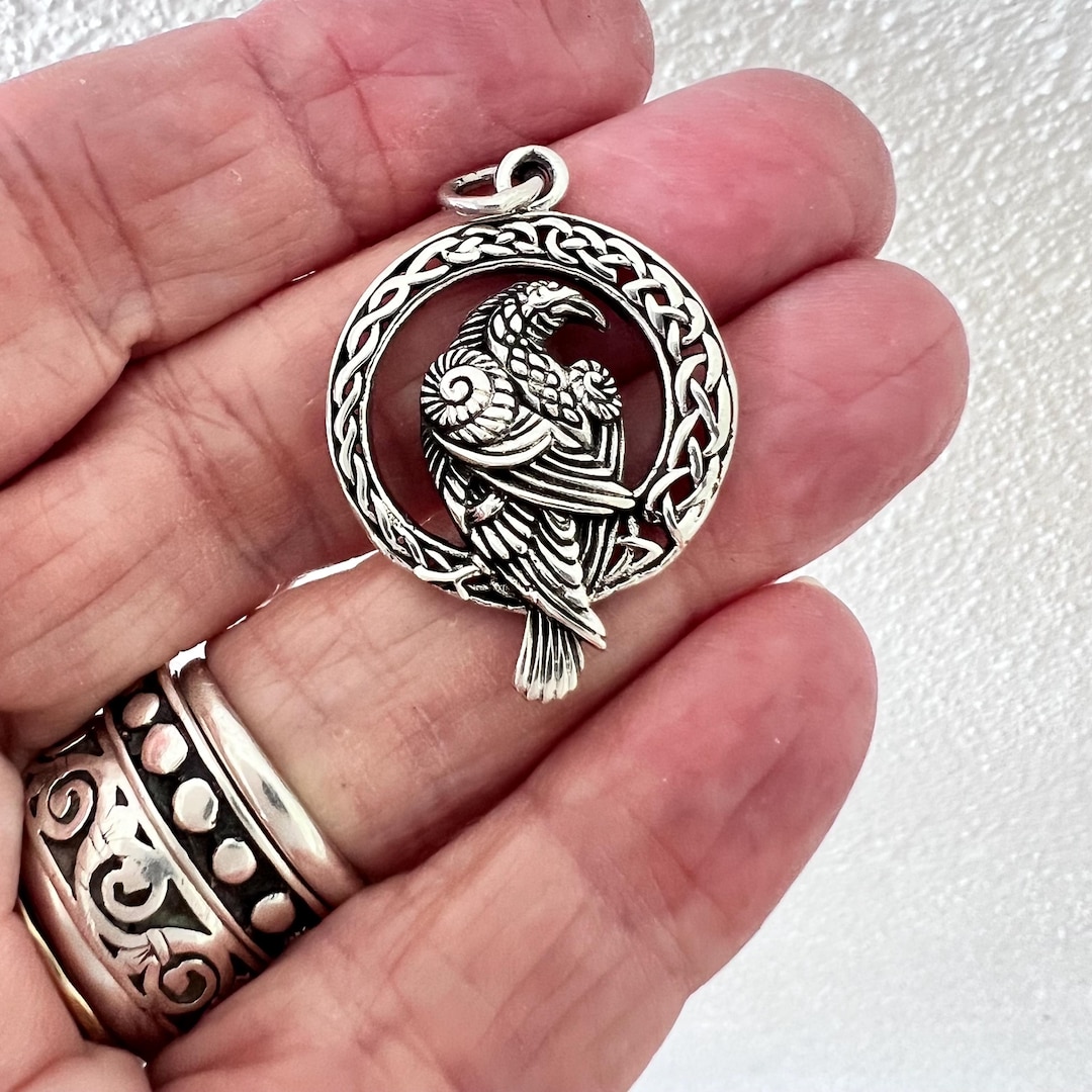 Silver Celtic Rave, Irish Celtic Bird Pendant, Celtic Knot, Raven Pendant, Silver Raven, Hawk ...