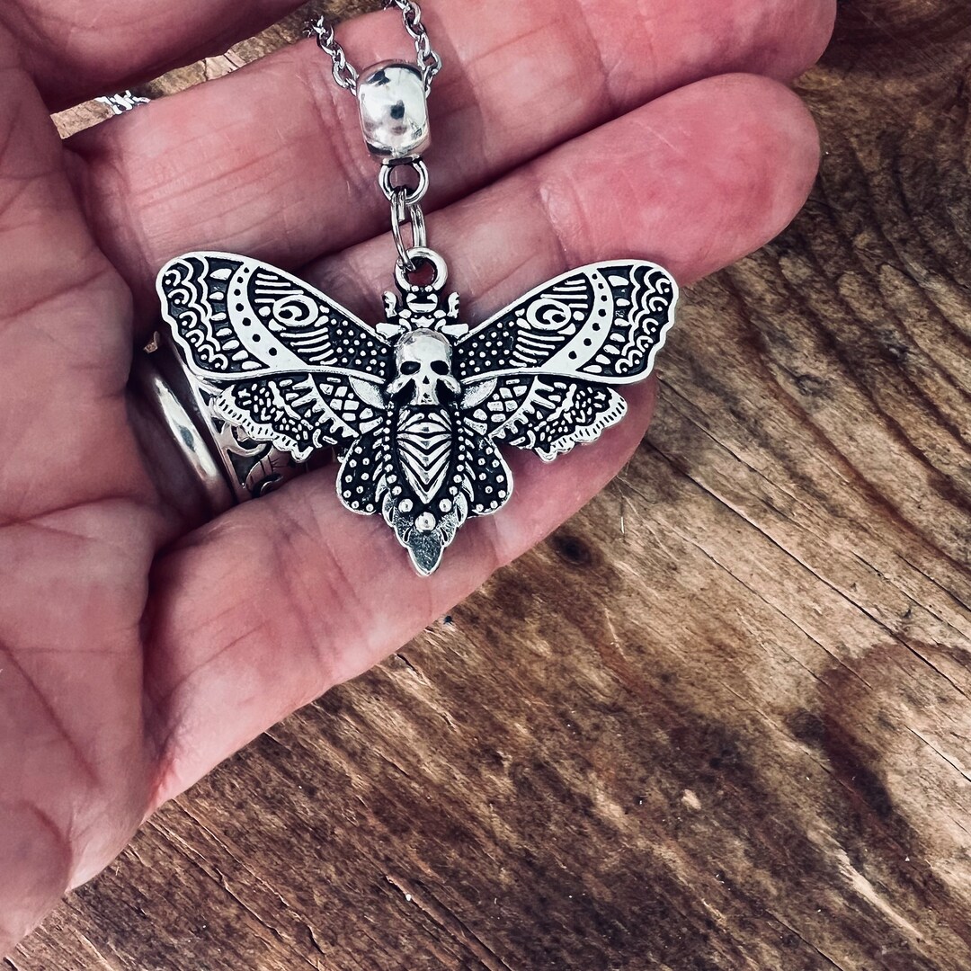 Death Heads Moth Pendant With Skull, Deaths Head Moth Charm, Steampunk ...